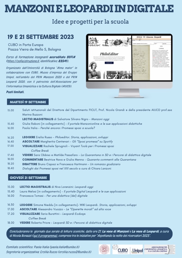 Corso di formazione "Manzoni e Leopardi in digitale. Idee e progetti ...